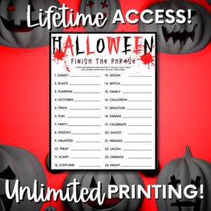Finish the Phrase Halloween Game Printable, Finish My Phrase, Halloween ...