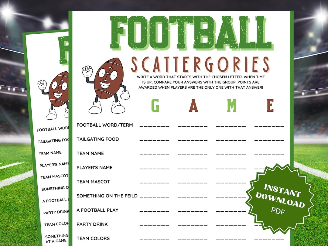 Football Scattergories Super Bowl Party Word Game, Super Bowl Games ...