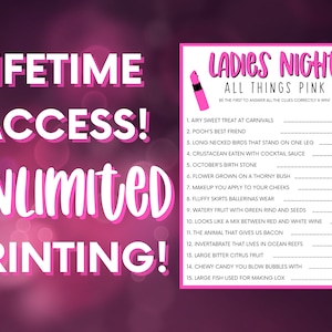 Ladies Night All Pink Trivia Game, Ladies Night Out, Girls Night Out ...