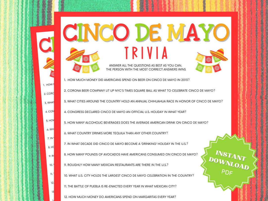 Cinco De Mayo Trivia Printable Cinco De Mayo Game, Group Games, Trivia ...