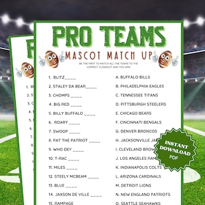 NFL Mascot Match up Game: Super Bowl Party Trivia (digital Download) - Etsy
