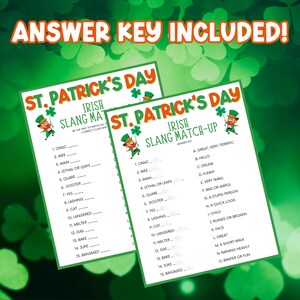 St. Patrick's Day Irish Slang Match Trivia Game (PDF Printable) - Etsy