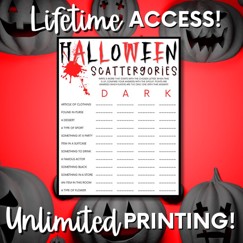 Scattergories Halloween Game Printable Word Games Halloween - Etsy