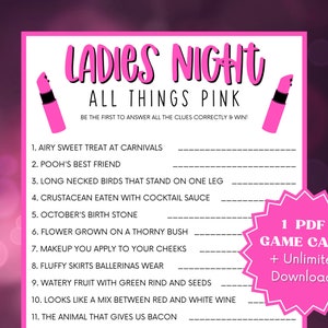 Ladies Night All Pink Trivia Game, Ladies Night Out, Girls Night Out ...