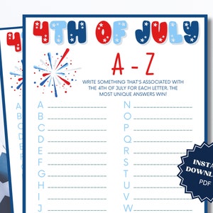 A-Z 4th of July Game, 4th of July Games, Word Game, 4th of July Party ...