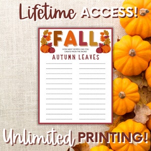 Fall Word Game Printable, Fall Games Printable, Fall Games for Kids ...