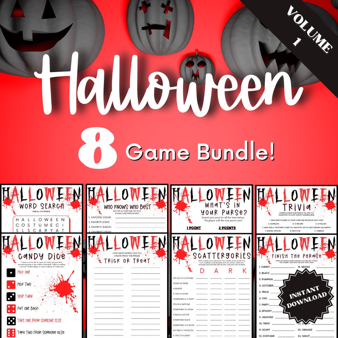 8 Halloween Games Bundle Vol. 1, Trivia Games, Candy Dice Game, Who ...