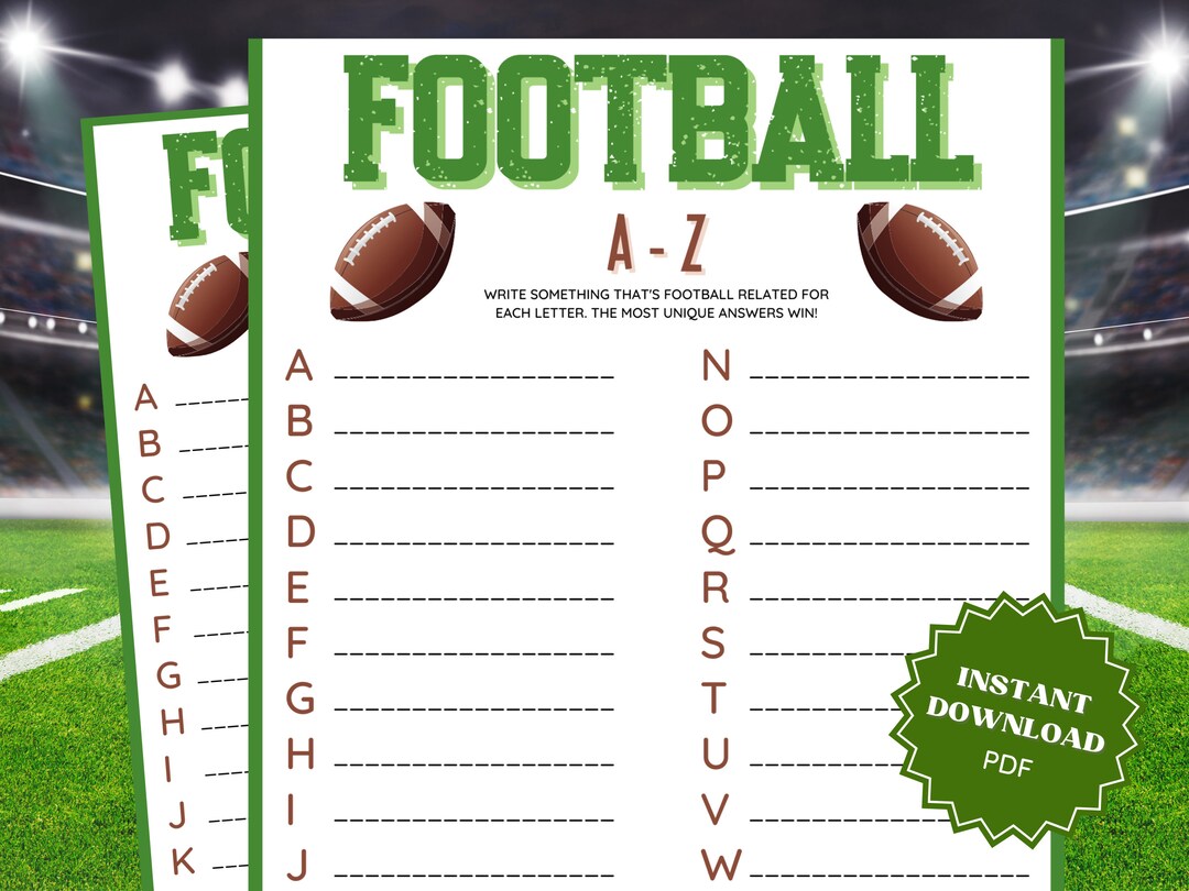 Football A-Z Super Bowl Party Word Game, Family Party Game, Group Games ...