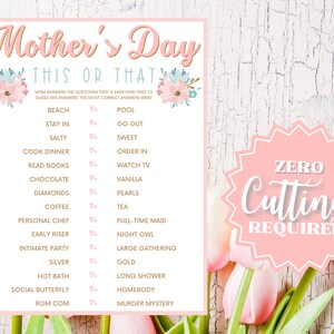 This or That Printable Mother's Day Game, Mothers Day Games, Mothers ...