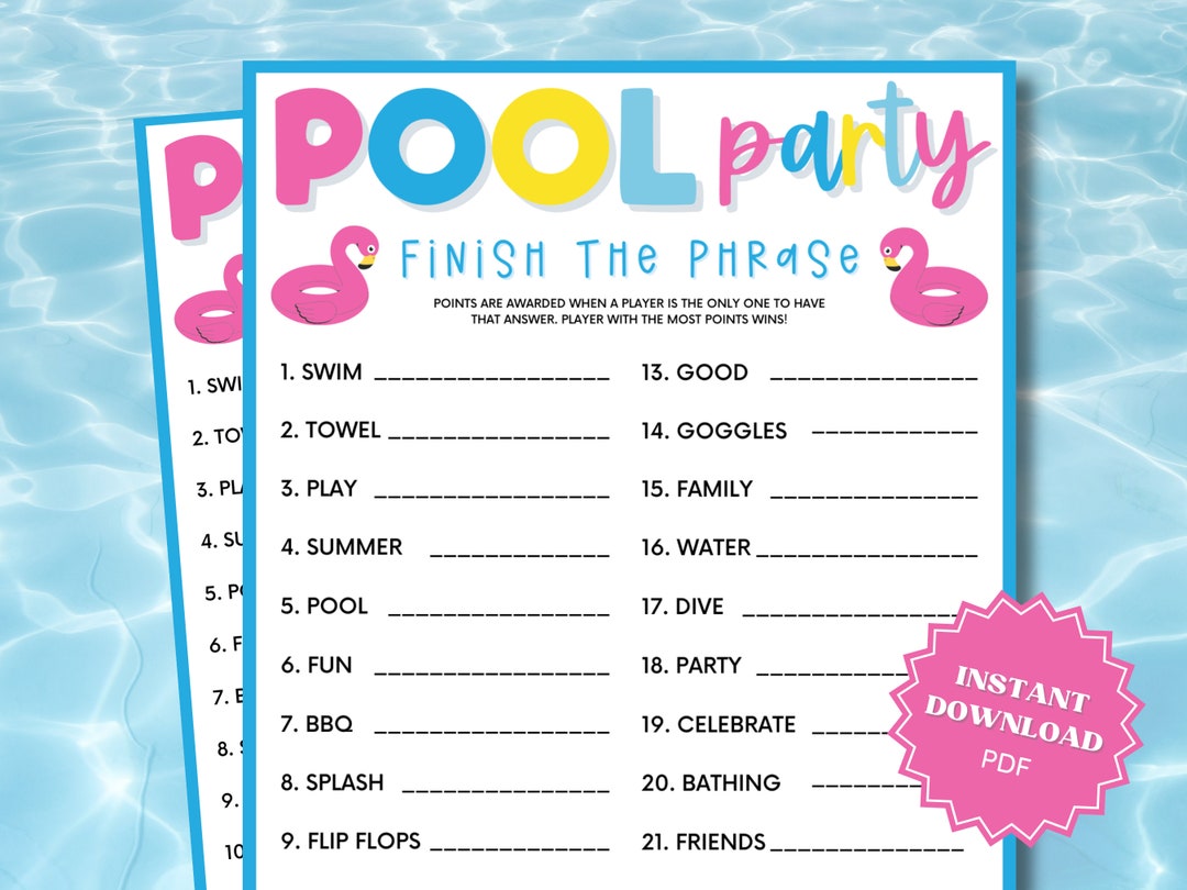 Finish the Phrase Pool Party Game: Printable Group Activity (digital ...