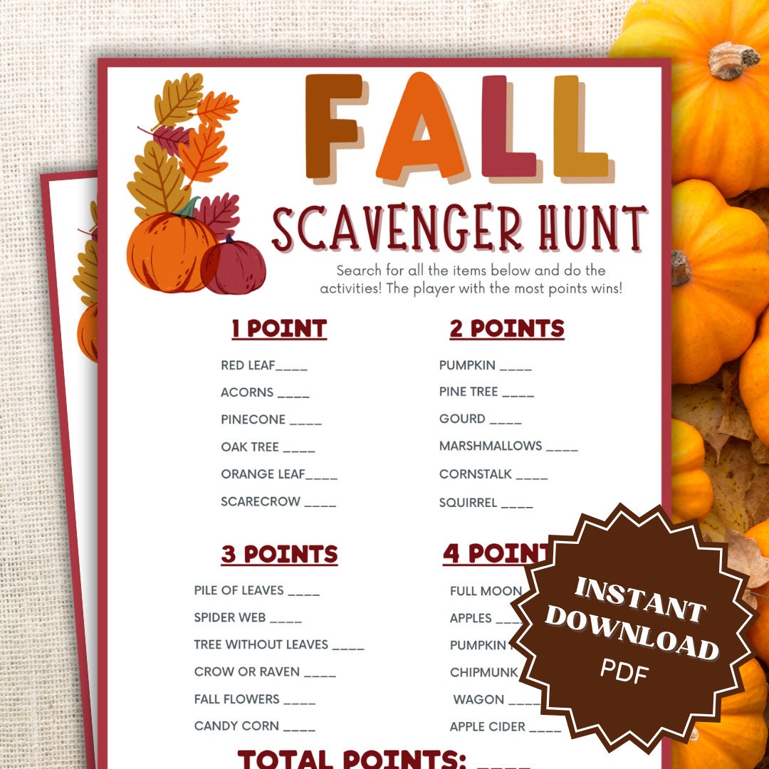 Scavenger Hunt Fall Game Printable, Fall Games Printable, Fall Games ...