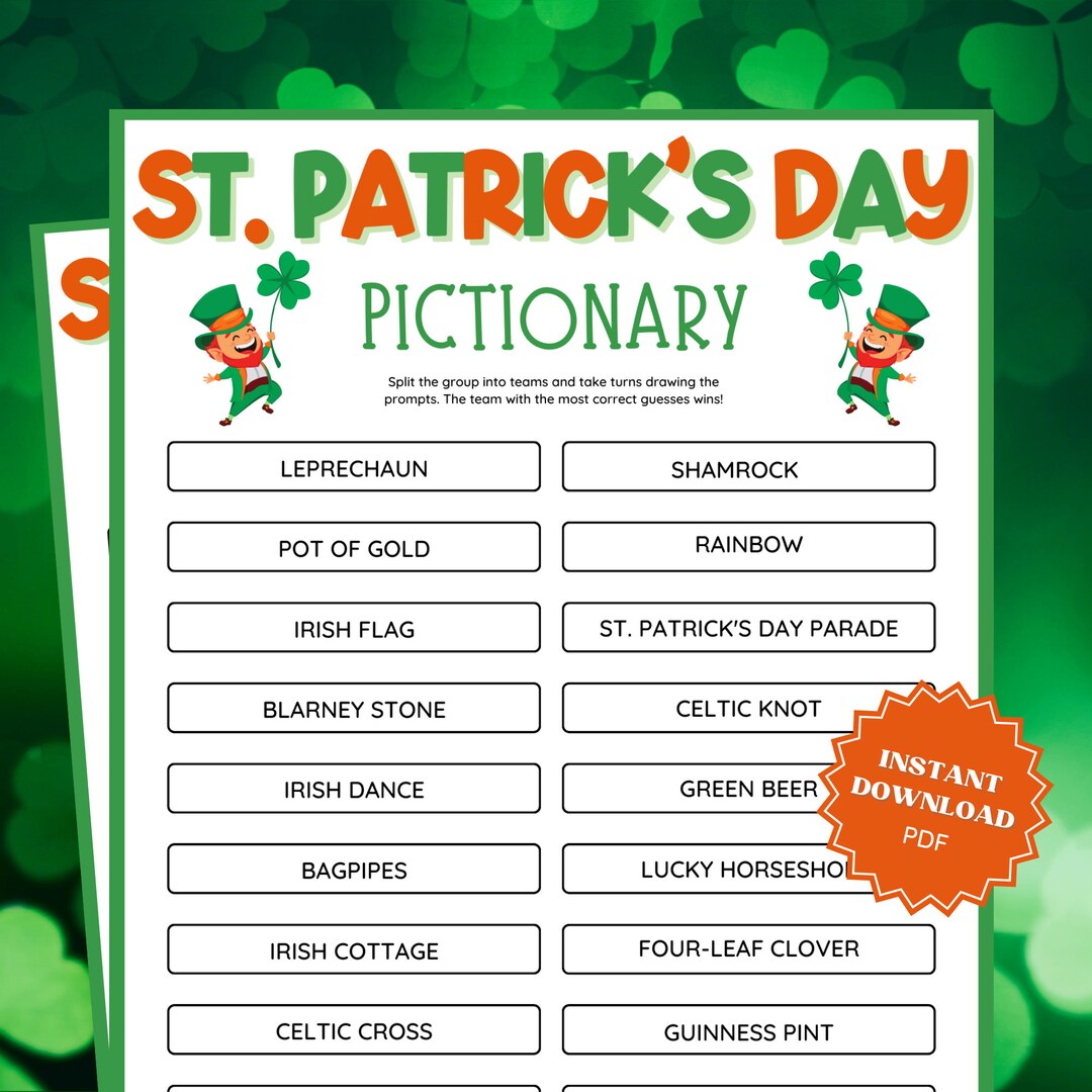 St Patricks Day Pictionary Game, St Patricks Games, St Patricks Game ...