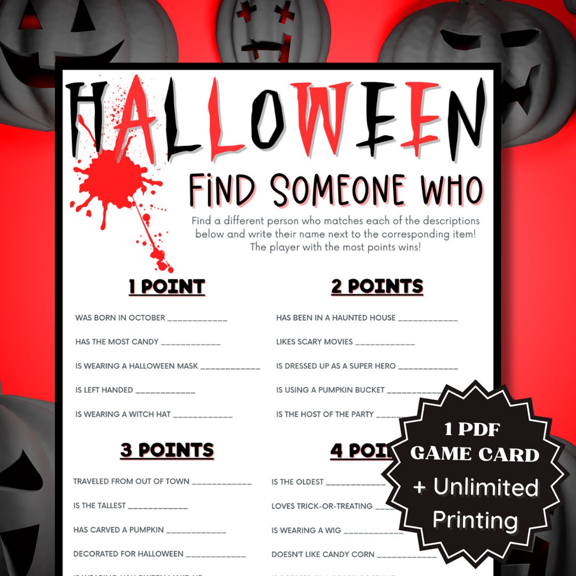 Find Someone Who Halloween Game: Printable Party Activity (digital ...