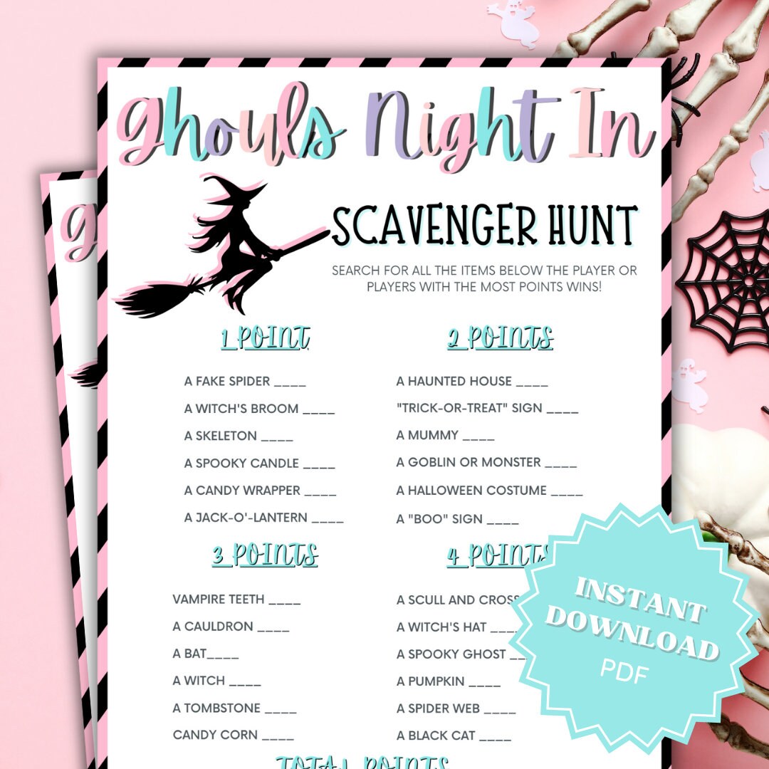 Ghouls Night in Scavenger Hunt: Printable Halloween Game (digital ...