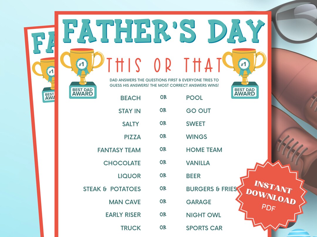 This or That Printable Father's Day Game, Fathers Day Games, Fathers ...