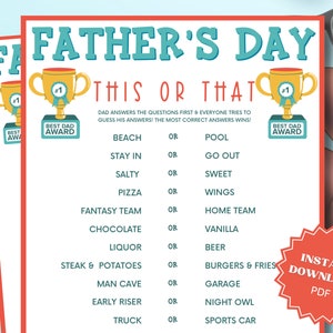 This or That Printable Father's Day Game, Fathers Day Games, Fathers ...