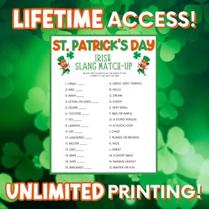 St. Patrick's Day Irish Slang Match Trivia Game (PDF Printable) - Etsy