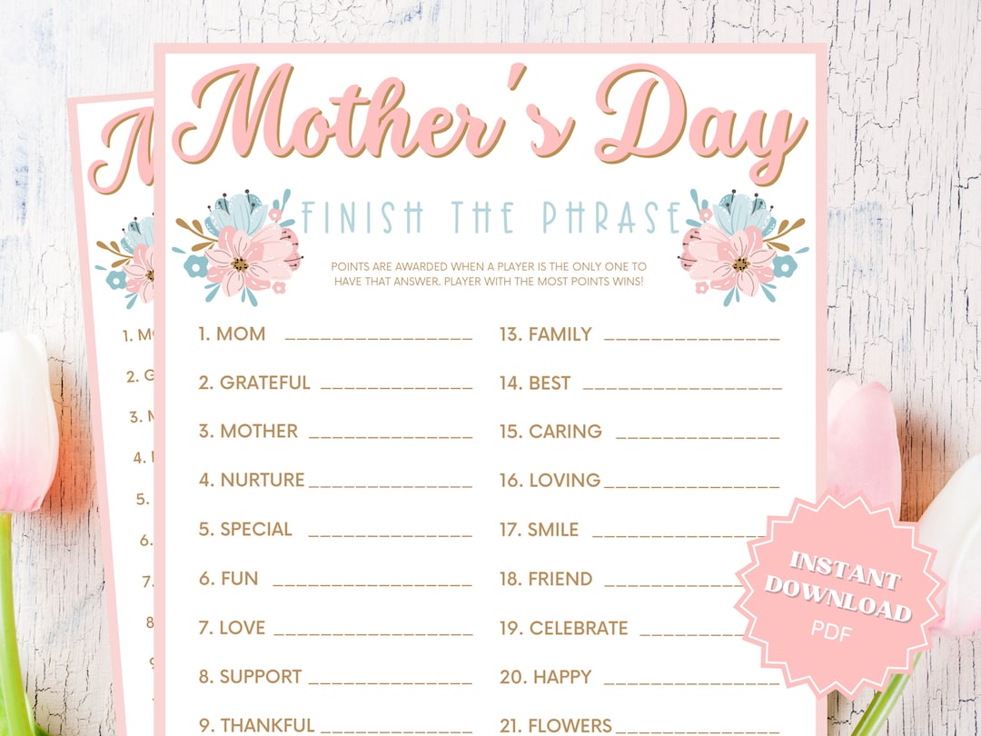 Finish the Phrase Printable Mother's Day Game, Finish My Phrase ...