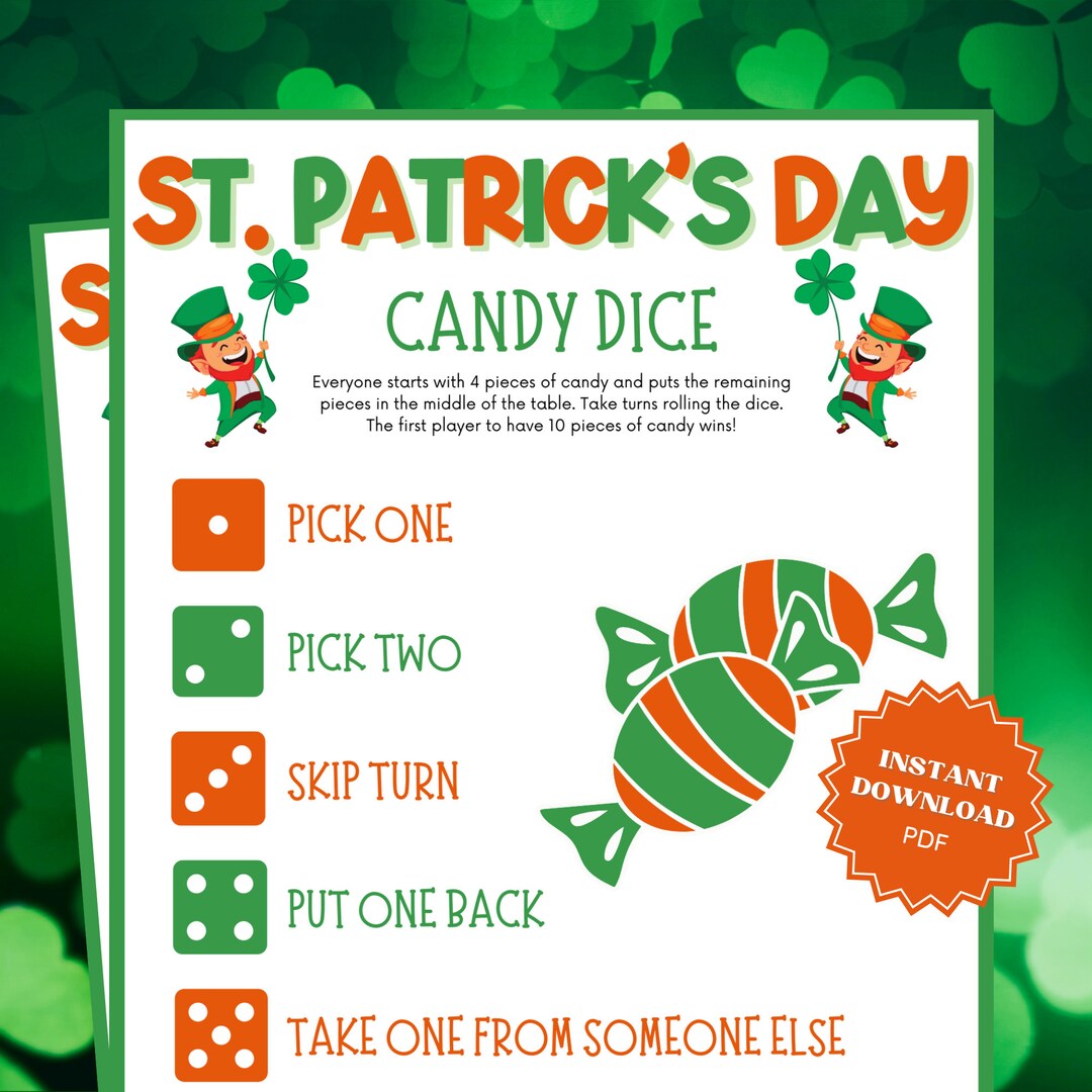 St Patricks Day Candy Dice Game, St Patricks Games, St Patricks Game ...