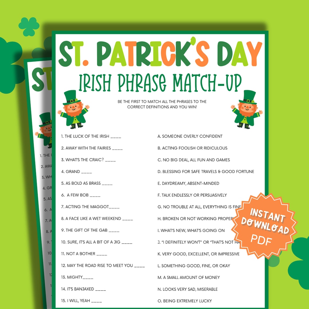 Jeu-questionnaire sur l'expression irlandaise de la Saint-Patrick, Jeux ...