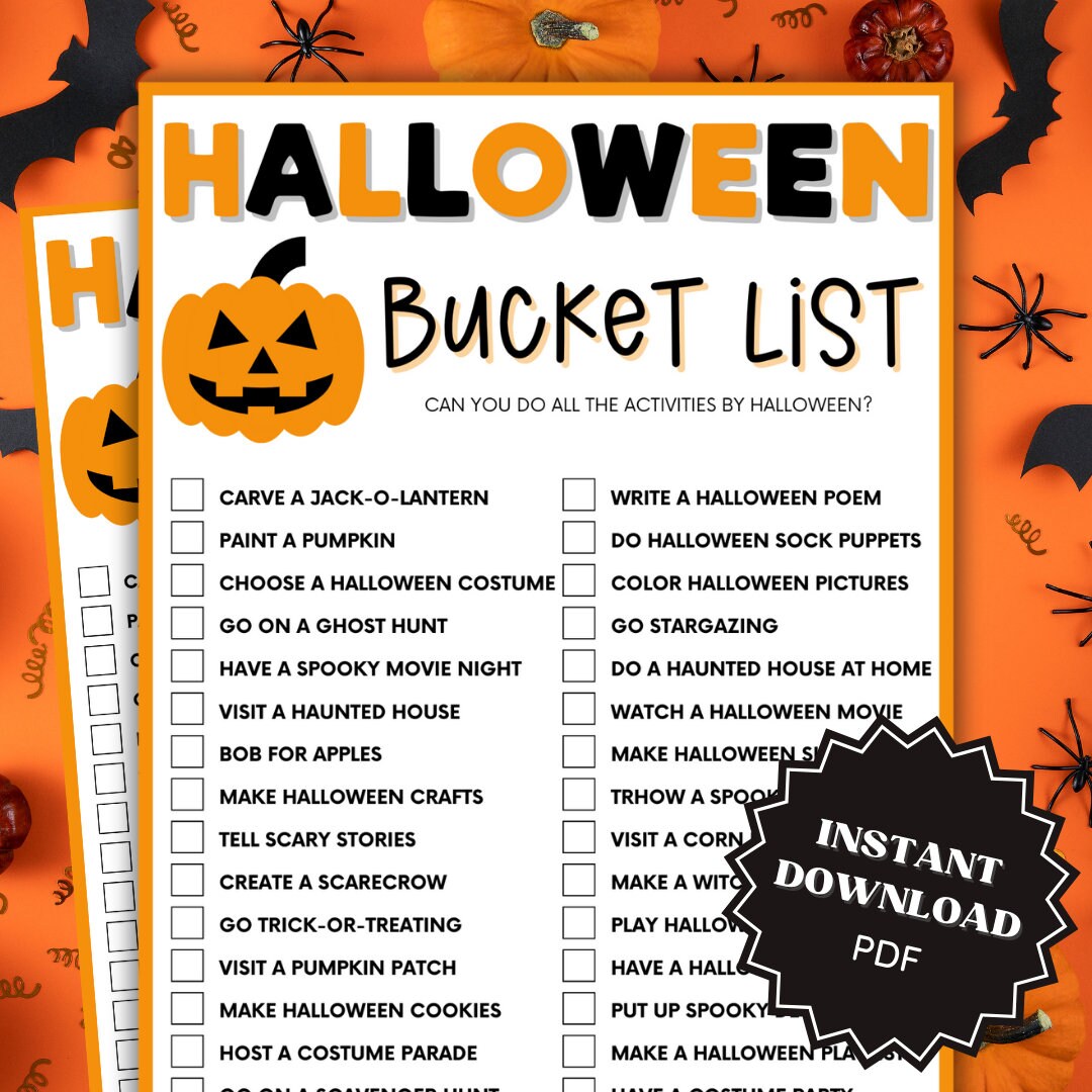 Halloween Bucket List Printable, Halloween Printable for Kids ...