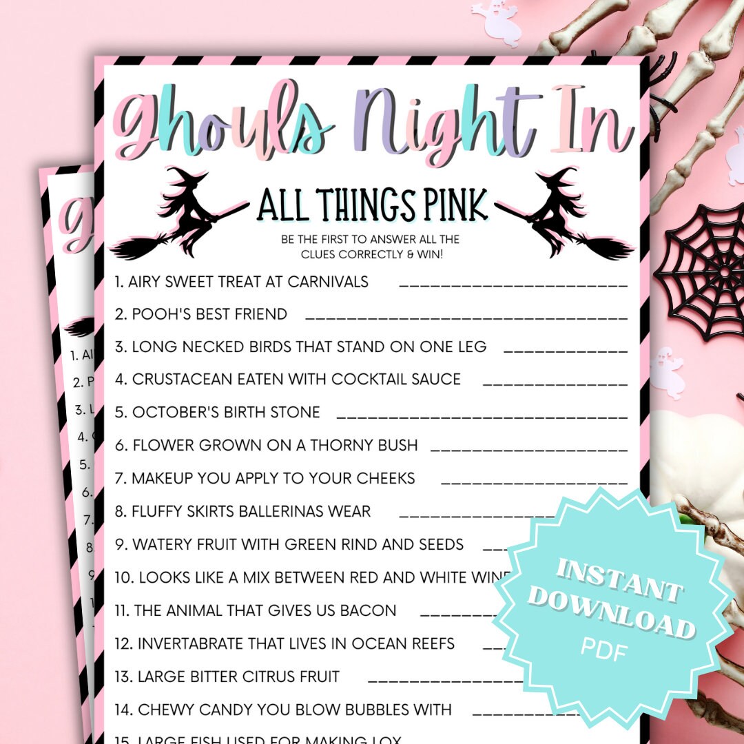 Ghouls Night in All Things Pink Trivia Printable Game, Ghouls Night Out ...
