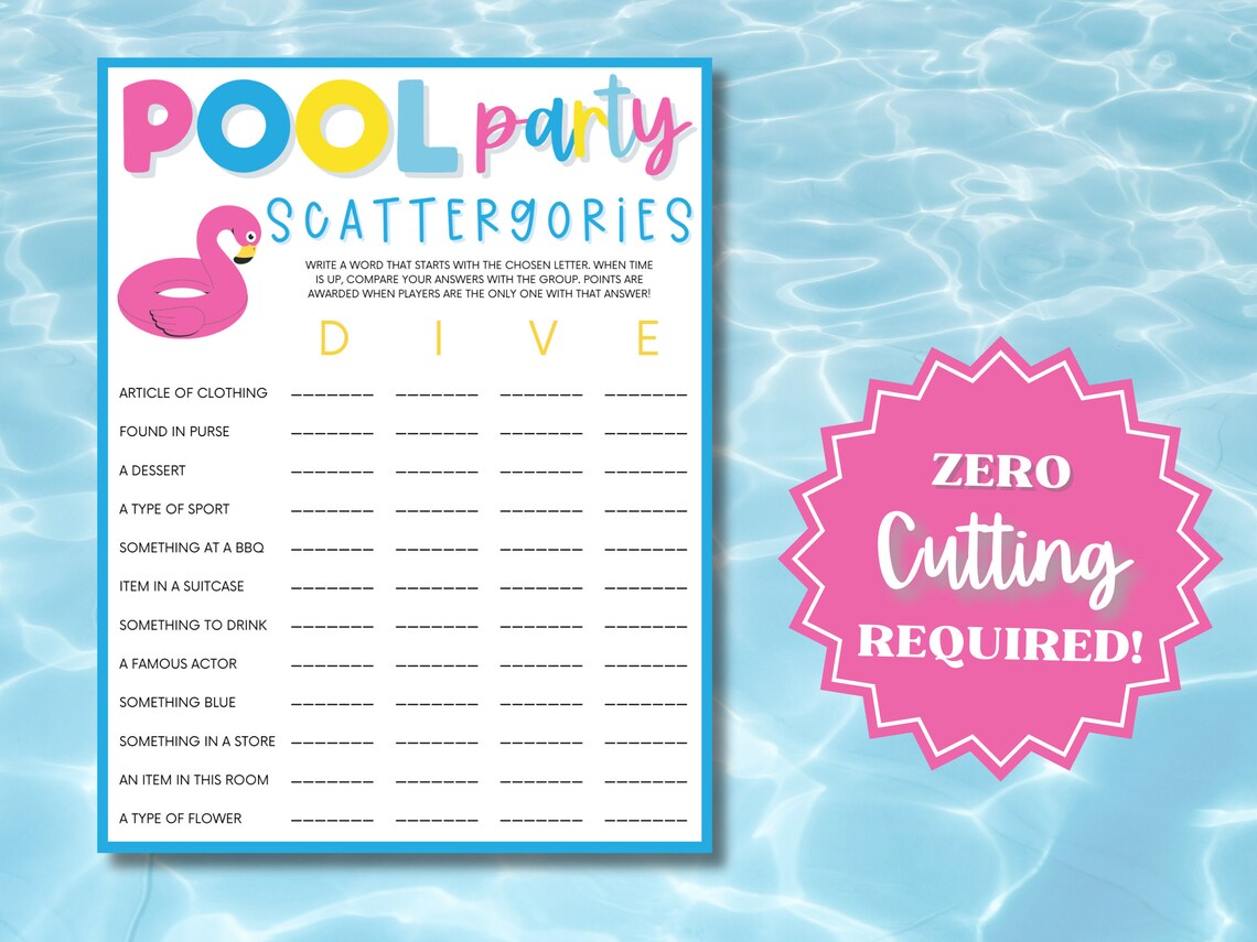 Scattergories Pool Party Printable Game Word Games Pool - Etsy