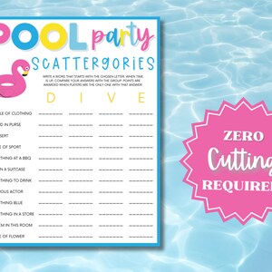 Scattergories Pool Party Printable Game, Word Games, Pool Party Game ...