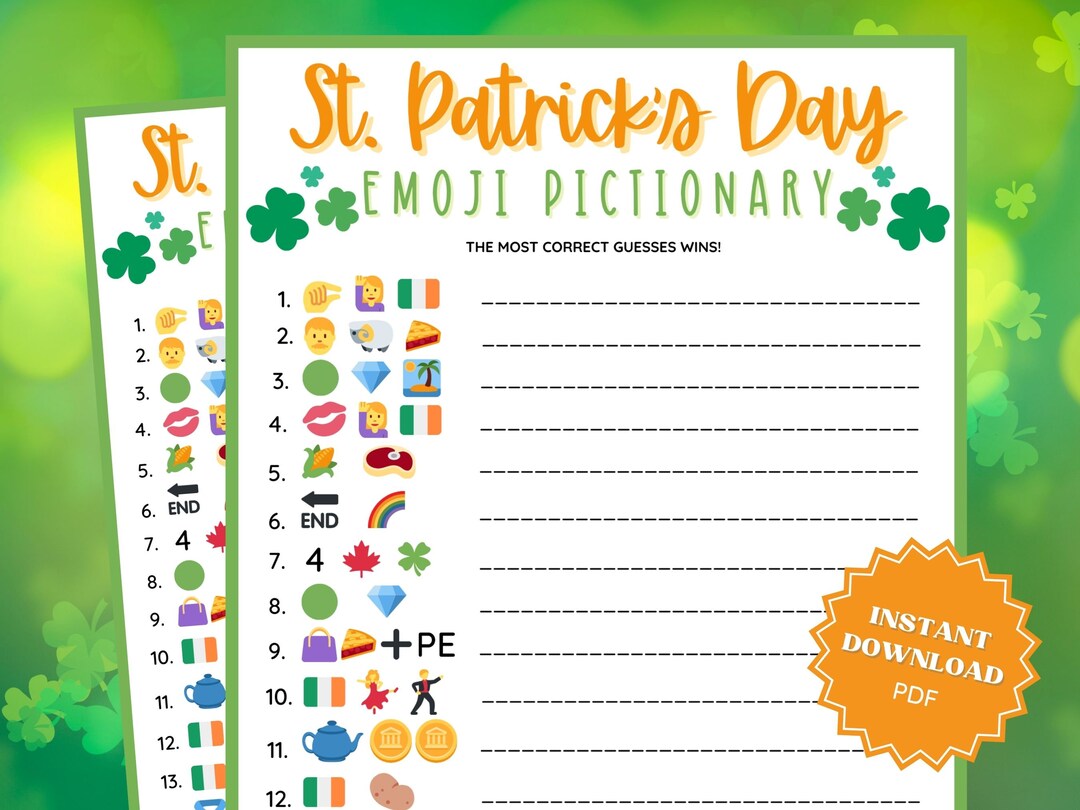 St Patricks Day Emoji Pictionary Game: Family Party (digital Download ...