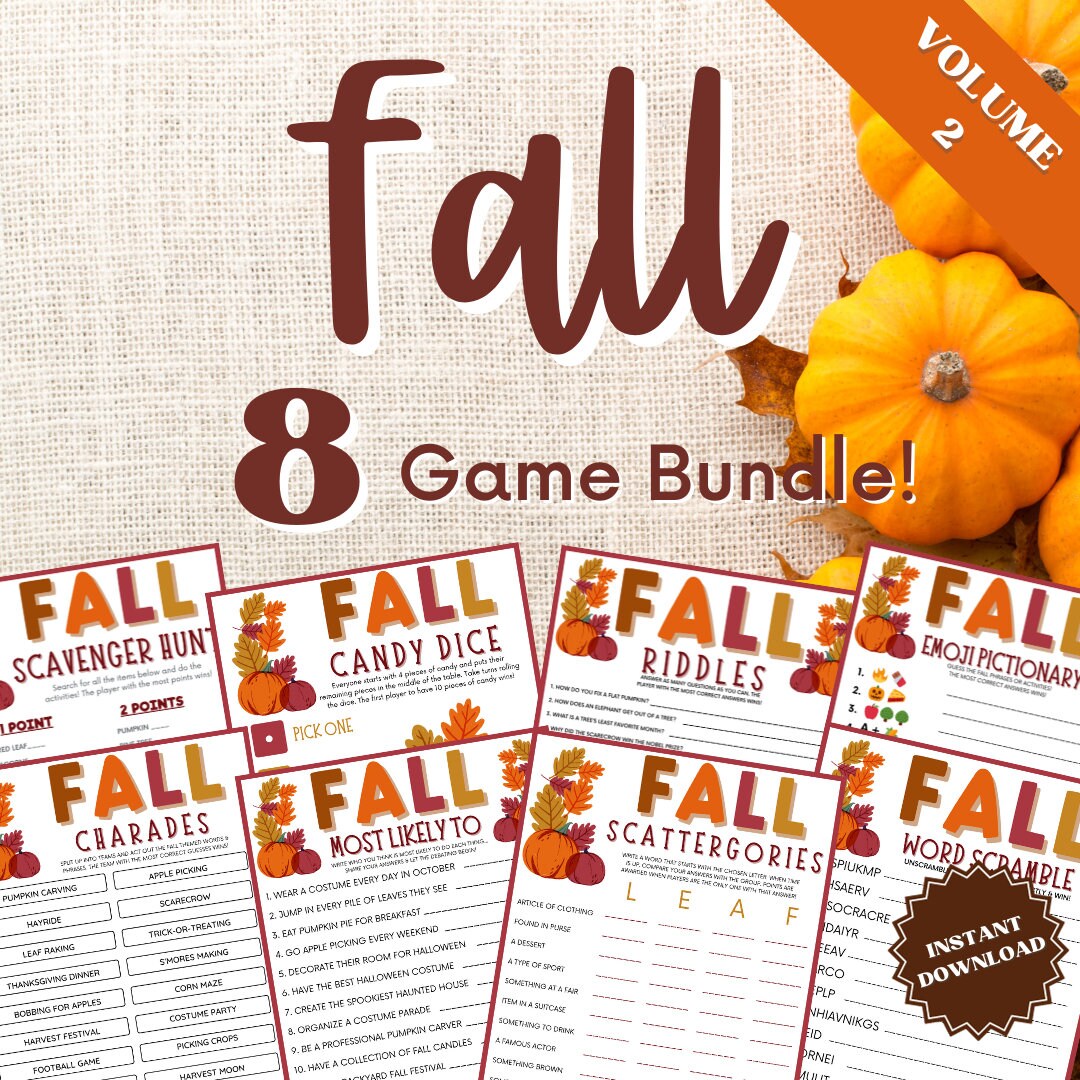 8 Fall Games Bundle Vol 2, Fall Games for Kids, Fall Games for Adults ...