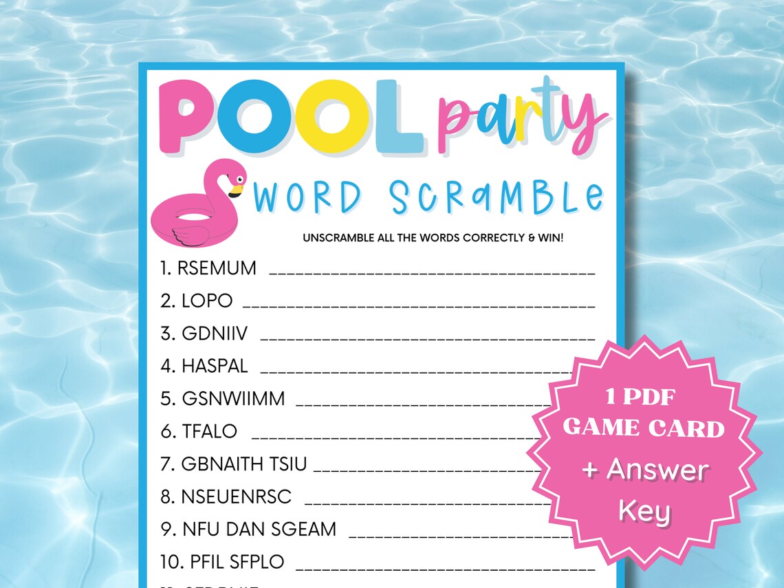 Word Scramble Pool Party Printable Game Pool Party Games - Etsy