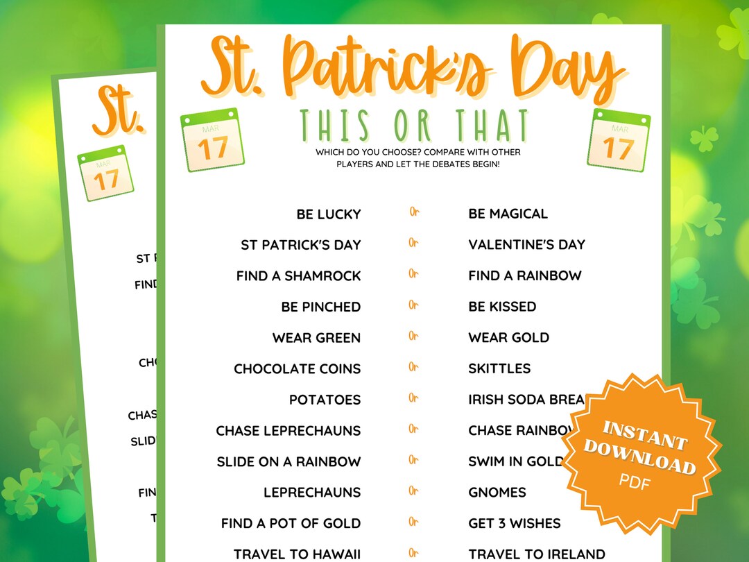 St. Patrick's Day 'this or That' Game: Family Party Fun (digital ...