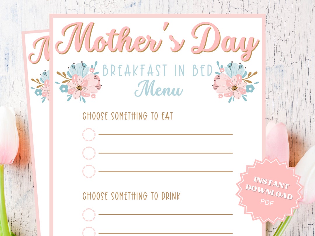 Mother's Day Breakfast in Bed Menu, Mothers Day Brunch, Mothers Day ...