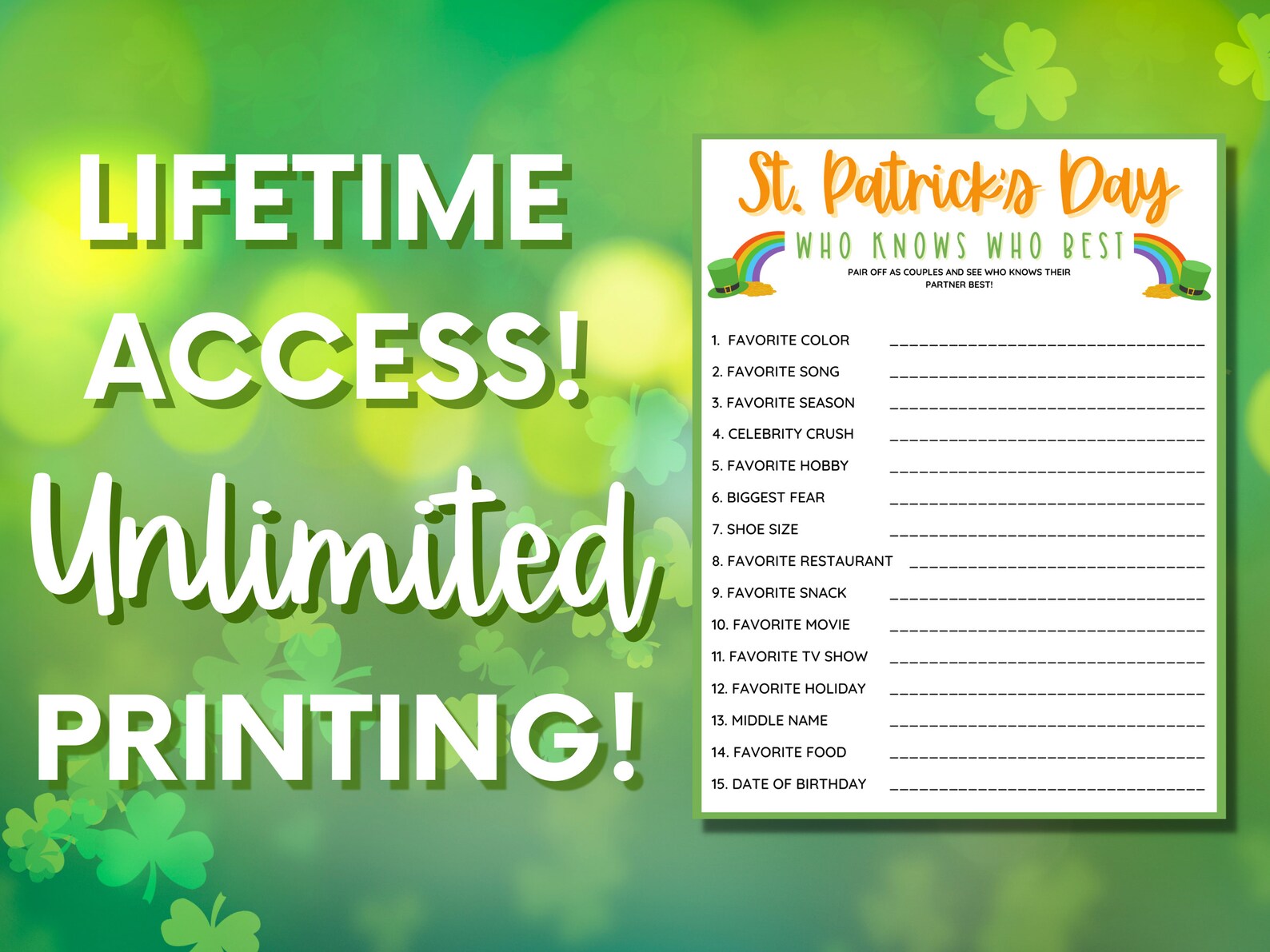St Patricks Day Game, Who Knows Who Well, Adult Party (digital Download ...