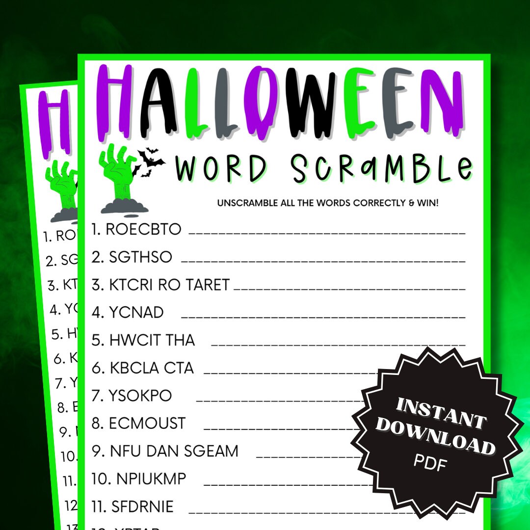 Halloween Word Scramble Game: Printable Activity for Kids (digital ...