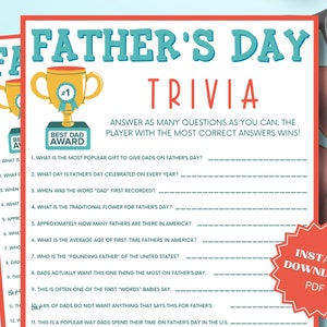 Father's Day Trivia Printable Father's Day Game, Group Games, Trivia ...
