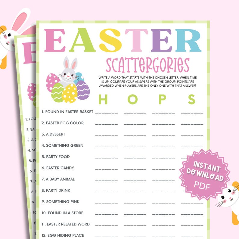 Easter Scattergories Game: Family Fun Printable (digital Download) - Etsy