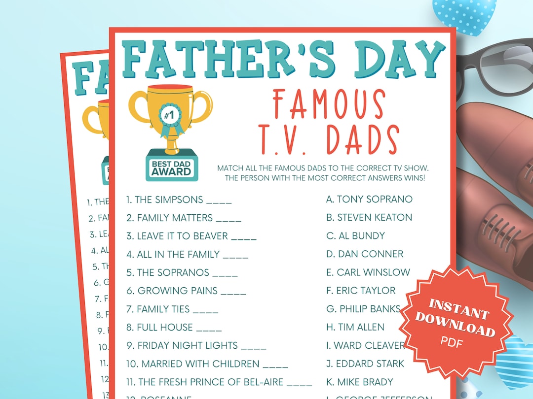 Famous T.V. Dads Trivia Game: Father's Day Printable (digital Download ...