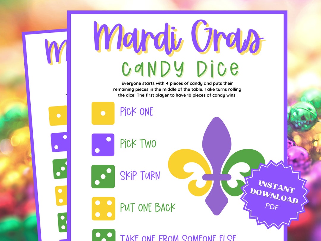 Mardi Gras Candy Dice Game, Mardi Gras Party, Mardi Gras Printable ...
