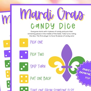 Mardi Gras Candy Dice Game, Mardi Gras Party, Mardi Gras Printable ...