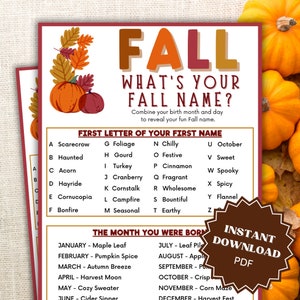 Whats Your Fall Name Fall Games Printable, Fall Games Printable, Fall ...