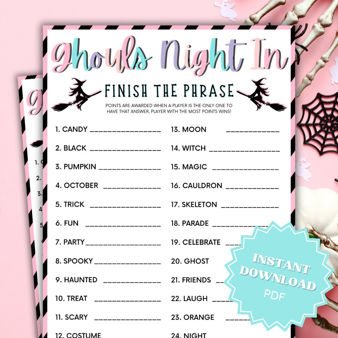 Ghouls Night in Finish the Phrase Printable Word Game, Ghouls Night Out ...
