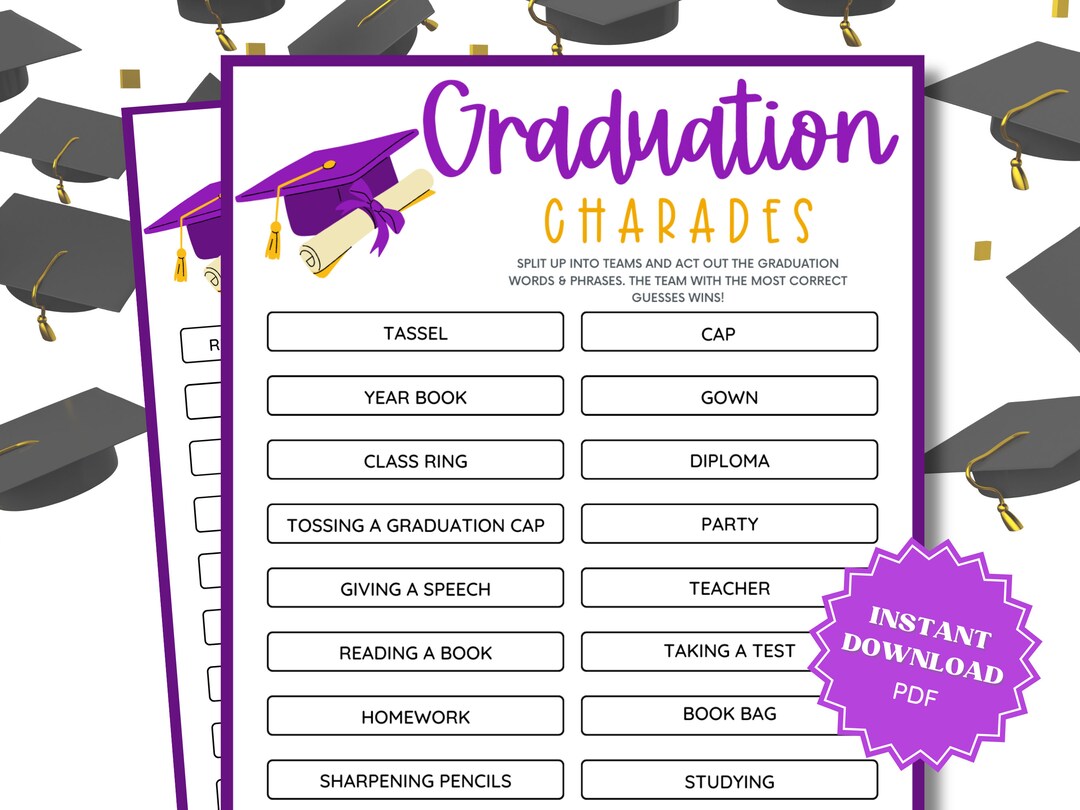 Charades Graduation Party Game Printable, Graduation Games, Grad Party ...