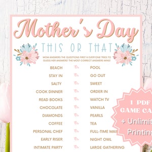 This or That Printable Mother's Day Game, Mothers Day Games, Mothers ...
