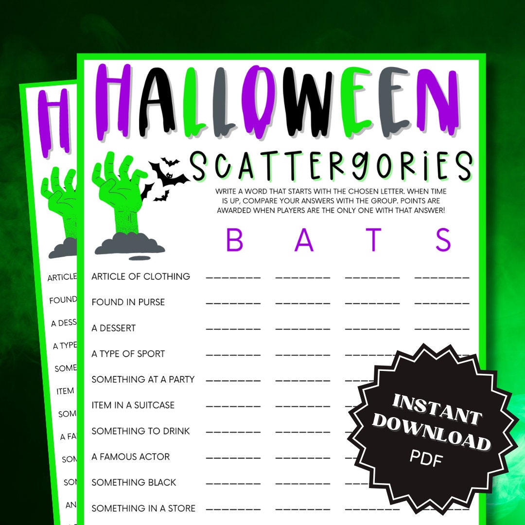 Scattergories Halloween Game Printable, Word Games, Halloween Games ...