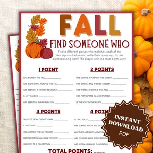 Fall Find Someone Who Game: Printable Party Icebreaker (PDF) - Etsy