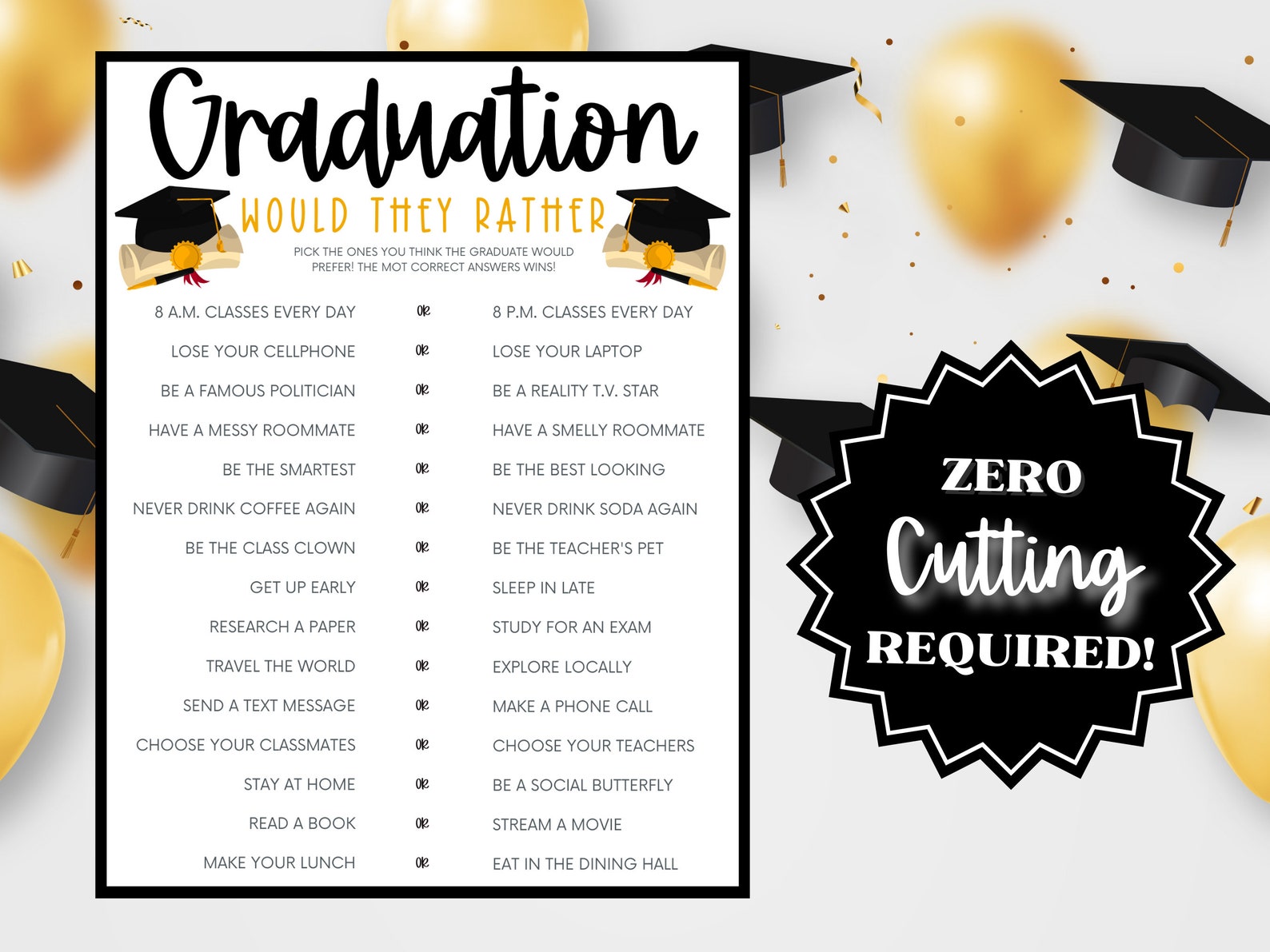 This or That Graduation Party Game: Printable Would You Rather (digital ...