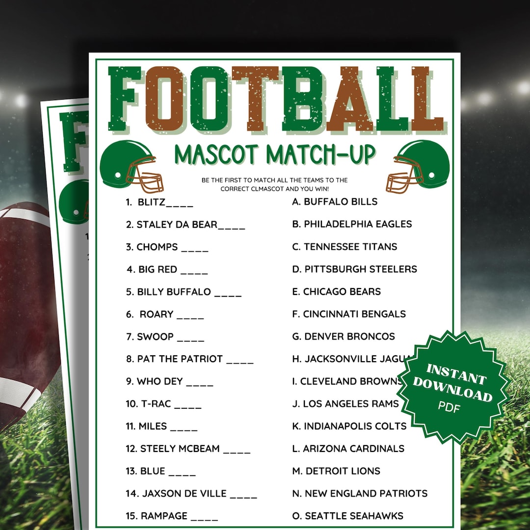 NFL Mascot Match up Super Bowl Party Game, Super Bowl Games, Family ...