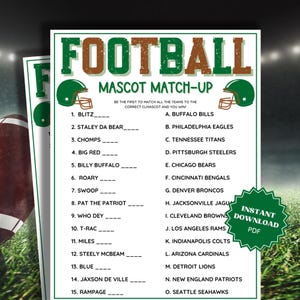 NFL Mascot Match up Super Bowl Party Game, Super Bowl Games, Family ...