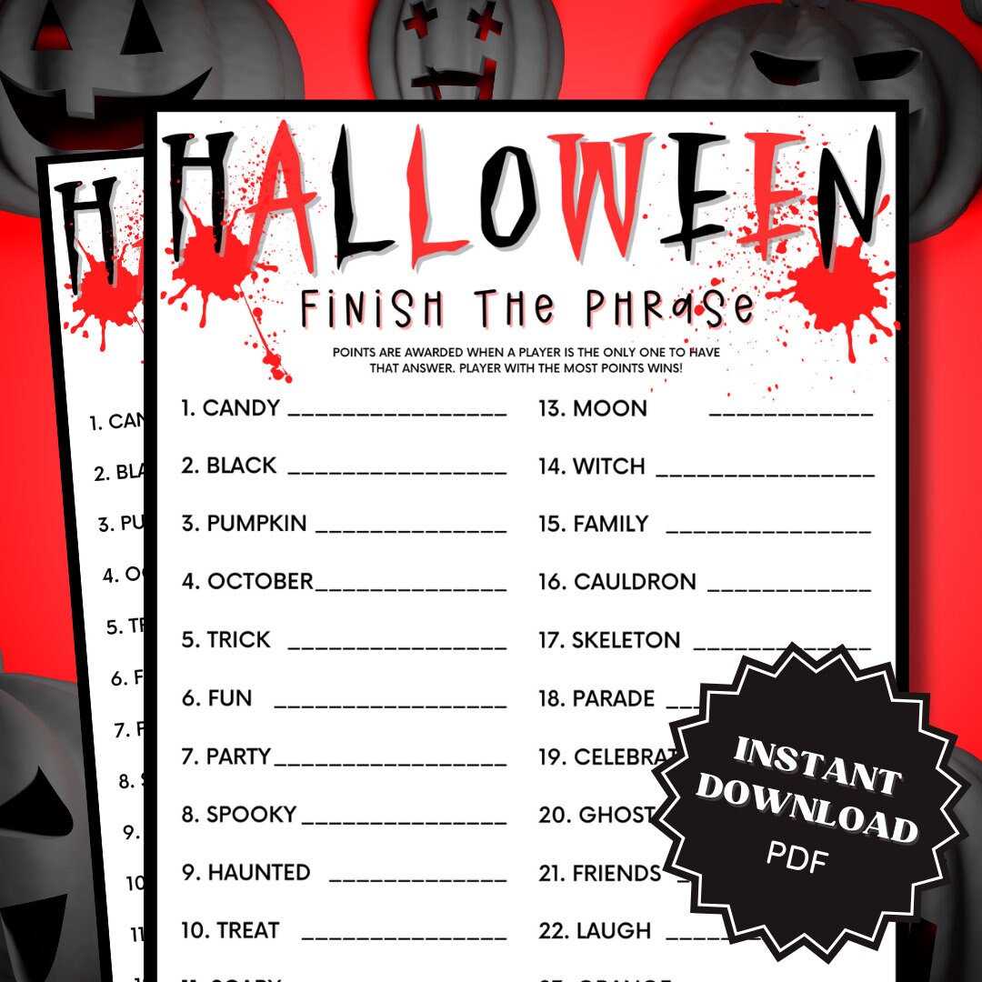 Finish the Phrase Halloween Game: Printable Group Activity (digital ...